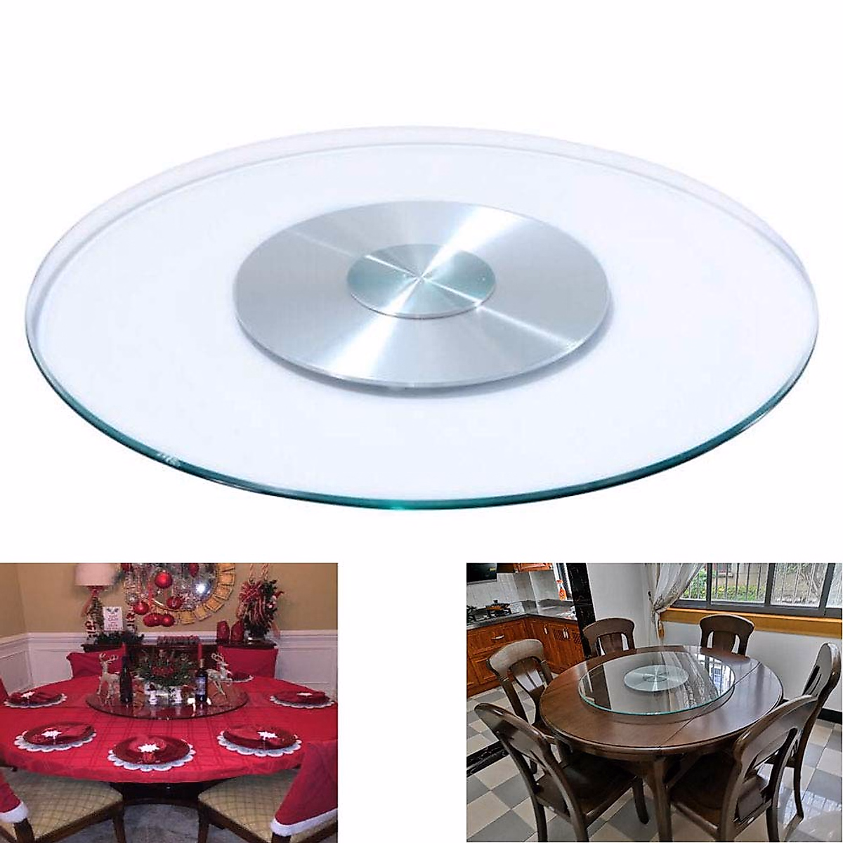 Large Lazy Susan for Dining Table Kitchen Glass Turntable with Aluminum Alloy Bearing, Smooth Swivel, Diameter 20inch / 23.5inch / 27.5inch / 31.5inch / 35inch / 39inch / 47inch (70cm/28inch)