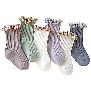 TIBE PINCESS Baby Girls Lace Socks Vintage Plaid Frilly Ankle Socks For Toddler Dress Socks Children Ribbed Sock 6 Colors Size 2-4 Years