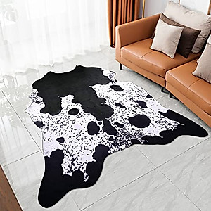 ISEAU Cow Print Rug Faux Cowhide Rugs Animal Printed Area Rug Carpet for Bedroom, Home Office, Livingroom, Home Decor Mat, 5.2ft x 6.2ft, Black