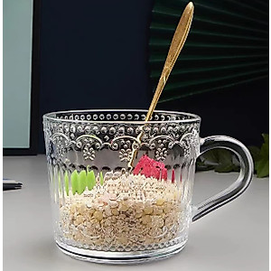 DONYU 2 Pack 14.5 oz Glass Coffee Mug with Lid,Premium Drinking Glasses Tumblers, Vintage Glassware Set for coffee, Juice, Beverages (Clear)