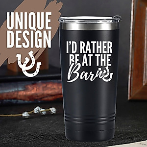 Onebttl Horse Gifts for Horse Lovers, Farmer, I'll Be At the Barn, Insulated Stainless Steel Tumbler with Lids and Straws on Birthday, Christmas, 20 oz, Black