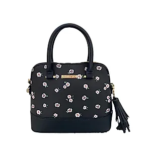 Steve Madden Madden Girl Black & White Black Floral Detachable Tassel Fashion Detail Dome Crossbody