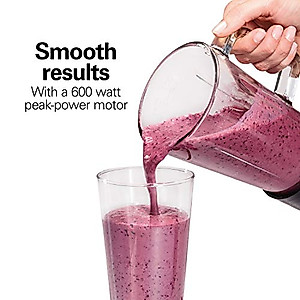 Hamilton Beach Personal Blender for Shakes and Smoothies, 600 Watts, 20oz Single Serve Glass Jar, Black (51157)