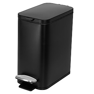 Moorefield Slim Rectangular Wastebin, 1.3 Gallon/5L Capacity Garbage Can with Soft Close Lid, Premium Stainless Steel Step Pedal Trash Can (Matte Black)