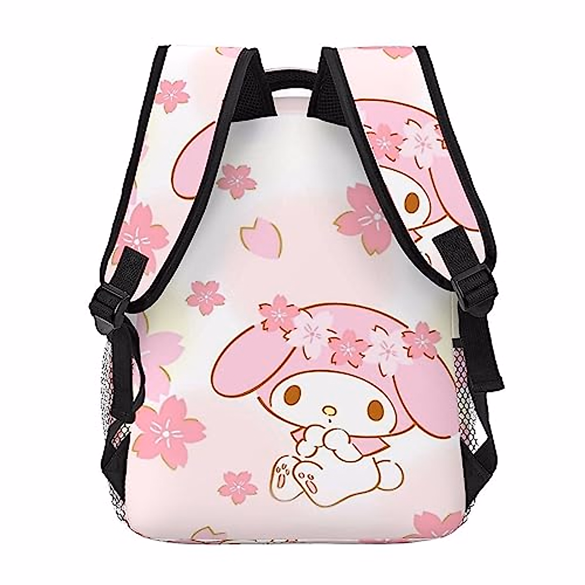 Cute My Bunny Melody And Flowers Backpack Cartoon My Bunny Melody Characters Backpack Double Shoulder Strap Adjustable Durable Laptop Bag Backpacks Lightweight Cute Travel Daypack With Keychain