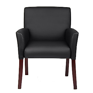 Boss Office Products Box Arm Guest Chair with Mahogany Finish in Black, 250