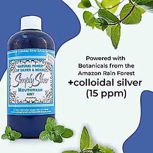 Simply Silver Mouthwash Mint Flavor- All Natural Colloidal Silver Mouthwash with Patent Pending Formula, Alcohol, Fluoride, and BPA Free, 16 Fl Oz