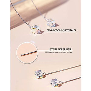 AllenCOCO 925 Sterling Silver SWAROVSKI Crystals Long Tassel Threader Dangle Drop Earrings Women Wife Cube Hypoallergenic Dangle Earrings