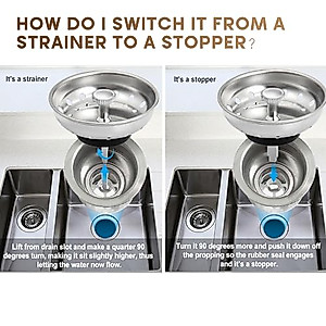 Kuyang 2 Pack Kitchen Sink Strainer, Replacement for Standard Kitchen Sink Drain Strainer (3.25 Inch), Chrome Plated Stainless Steel Basket Body with Rubber Stopper …