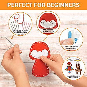 Craftorama Sewing Kit for Kids, Fun and Educational Animal Craft Set for Boys and Girls Age 7-12, Sew Your Own Felt Animals Craft Kit for Beginners, 165 Piece Set