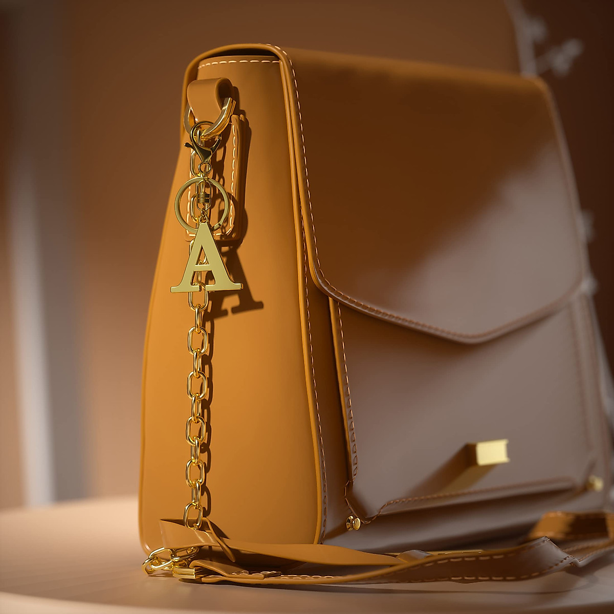 Stainless Steel Gold Letter A-Z Keychain for Women Men, Initial Letter Pendant with Key Ring, Charms for Key Backpack Bag (Gold-A)