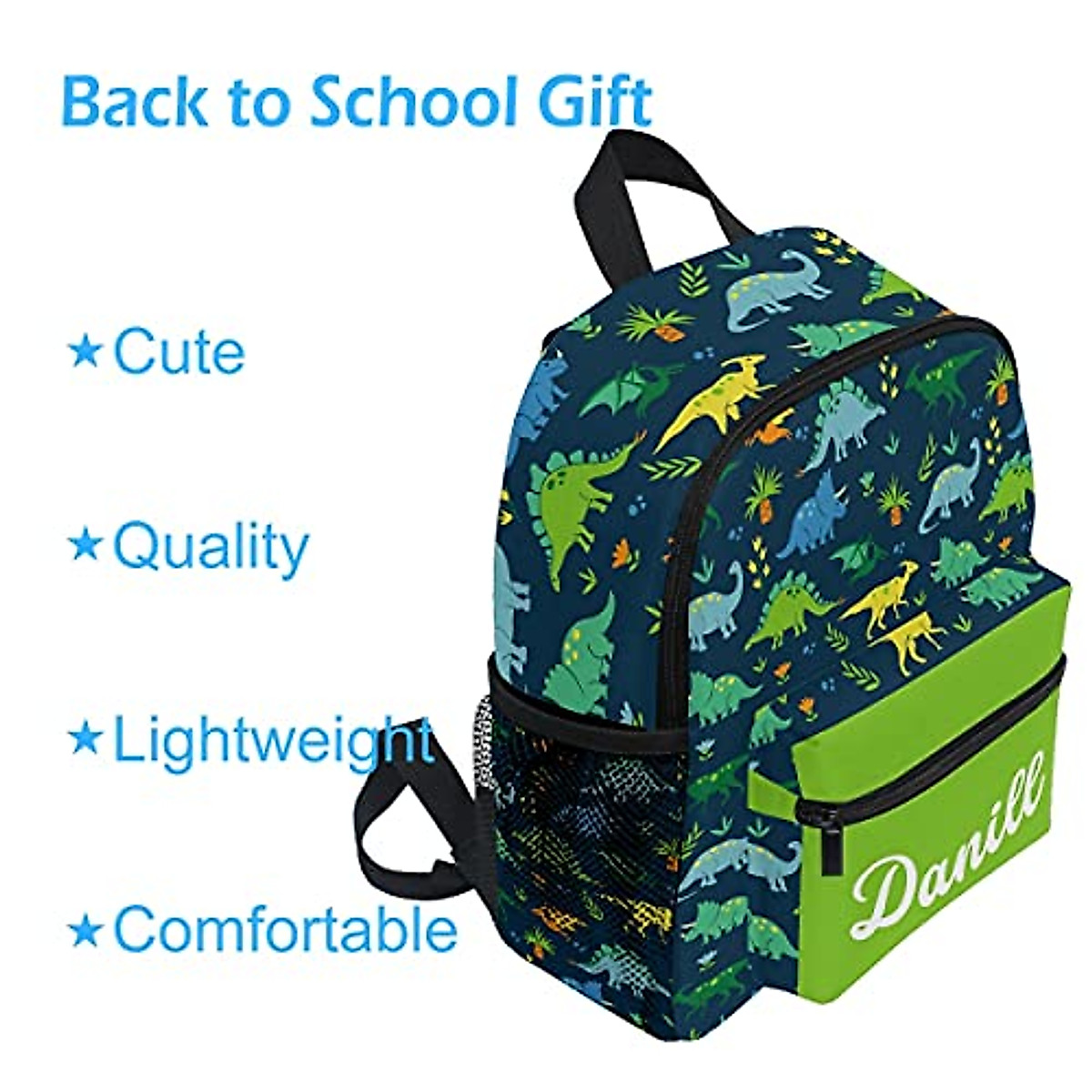 Emelivor Custom Dinosaur Colorful Preschool Backpack for Toddler Boy Girl School Bag for Children Personalized Lightweight Toddler Bookbag with Chest Strap