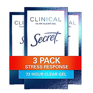 Secret Clinical Strength Clear Gel Antiperspirant and Deodorant, Stress Response, 1.6 oz (Pack of 3)
