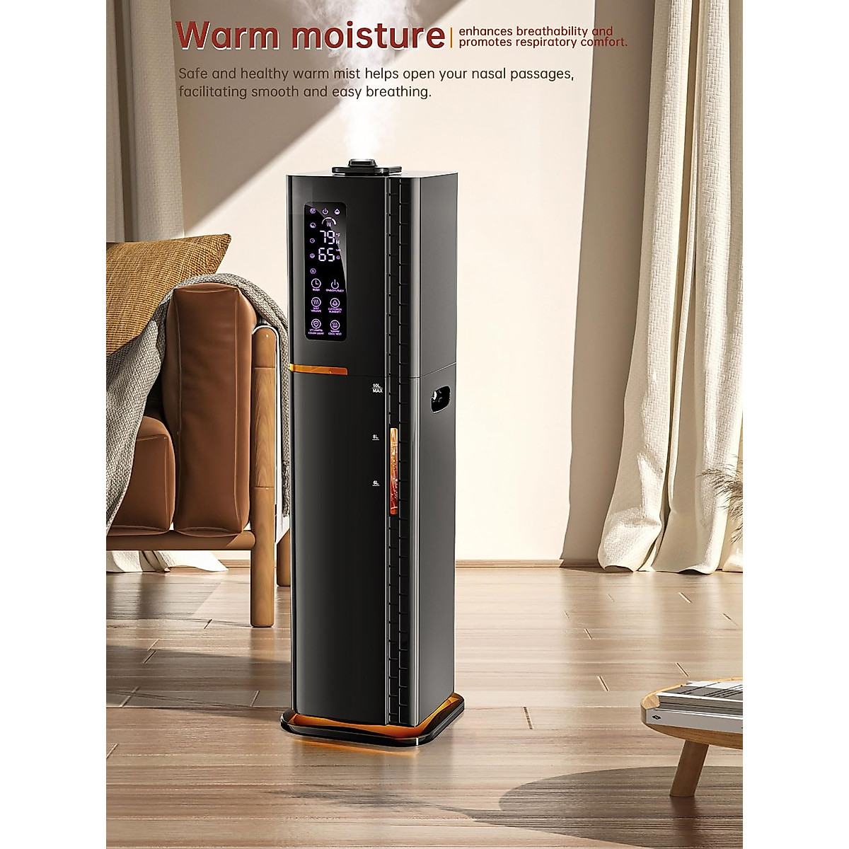 2.64Gal Humidifiers for Bedroom Large Room, Warm and Cool Mist up to 500ft², Top Fill Diffuser Ambient Light, 3 Mist Modes, 24H Timer,35dB Quiet Humidifier for Home Office Plant