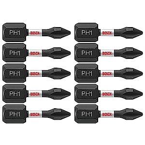 BOSCH ITPH1105 5-Pack 1 In. Phillips #1 Impact Tough Screwdriving Insert Bits