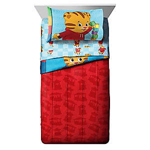 Daniel Tiger's Neighborhood Tiger Trolley 4 Piece Toddler Bed Set – Includes Comforter & Sheet Set Bedding - Super Soft Fade Resistant Microfiber (Official Daniel Tiger's Neighborhood Product)