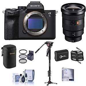 Sony Alpha a7S III Mirrorless Camera with 16-35mm f/2.8 Lens Bundle with Manfrotto XPRO Aluminum Monopod with Fluid Video Head, Filter Kit, Extra Battery, Lens Case and Accessories