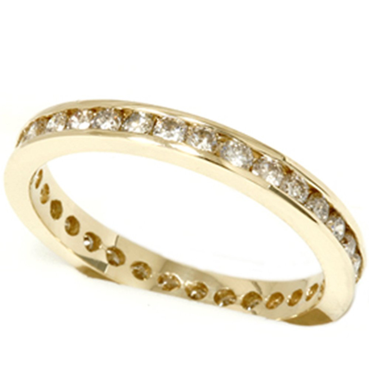 P3 POMPEII3 14k Yellow Gold 1 Ct TW Round-Cut Natural Diamond Channel Set Ring Women's Stackable High Polished Eternity Wedding Anniversary Band