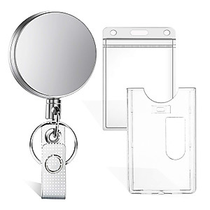 Selizo Retractable Badge Holder with Keychain Ring Clip Metal Badge Reel with Plastic ID Holder and Heavy Duty Name Card Holder for ID Card Key Card Carabiner Work Badge
