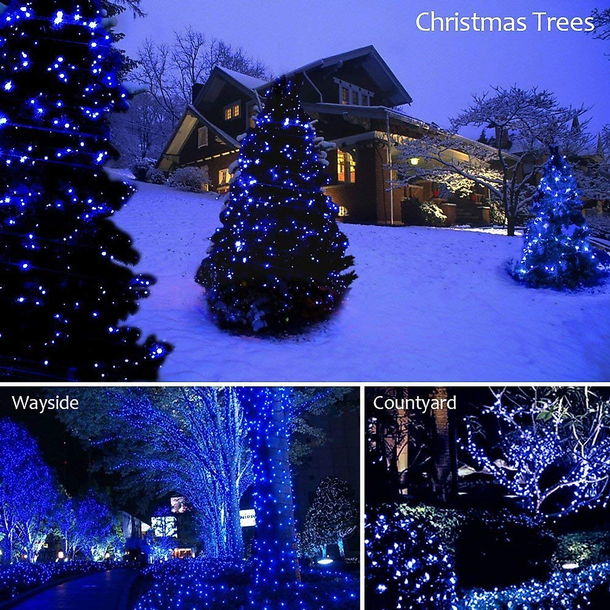 MYGOTO led String Lights 500LED 165ft Indoor/Outdoor Fairy String Lights 30V 8 Modes Christmas Lights for Home, Christmas Tree, Wedding Party, Room,Wall Decoration, Indoor&Outdoor(Blue+White)