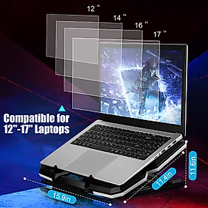 Laptop Cooling Pad, Gaming Laptop Cooler with 5 Quiet Fans and Colorful RGB Light(One Click colse), Laptop Fan Cooling Pad Fits 12-17 Inch Laptop, USB Port Powered, 7 Adjustable Height