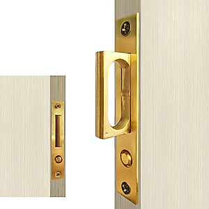 LWZH Brushed Nickel Pocket Door Edge Pull with Push Automatic Bounce Switch,Sliding Door Pull Hardware, Flush Hidden Handle (Gold)