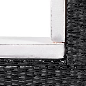 VOGU 5-Piece Outdoor Patio Dining Set Furniture Set, PE Wicker Rattan Sectional Corner Sofa Set Furniture Set with Ottoman/Glass Coffee Table Lying Chair (Black Wicker + Beige Cushion 05)