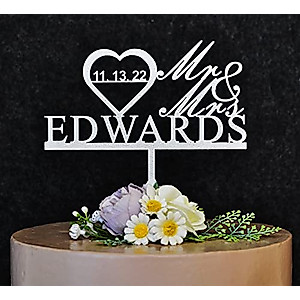 Personalized Wedding Cake Toppers, Customize Wedding Date And Last Name, Bride & Groom,Mr& Mrs Cake Topper,Wedding Favors,Cake Topper,Wedding Decorations For Reception,Wedding Cake Toppers (Wood)