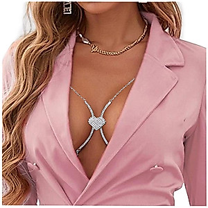 Rhinestone Chest Bracket Bra Chain Sexy Heart Pendant Chest Bracket Bra Jewelry Beach Party Prom Fashion Crystal Body Chain Jewelry for Women