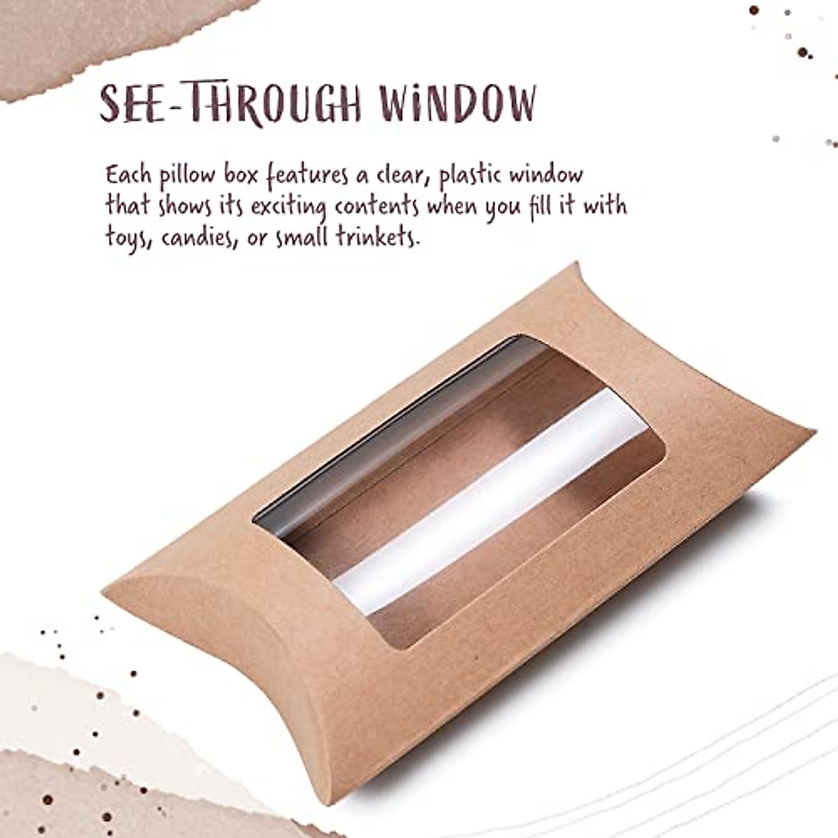 MATICAN Pillow Boxes, 40-Pack Pillow Gift Boxes with Windows, Kraft Mini Favor Boxes, 5 x 3 x 1.2 inches