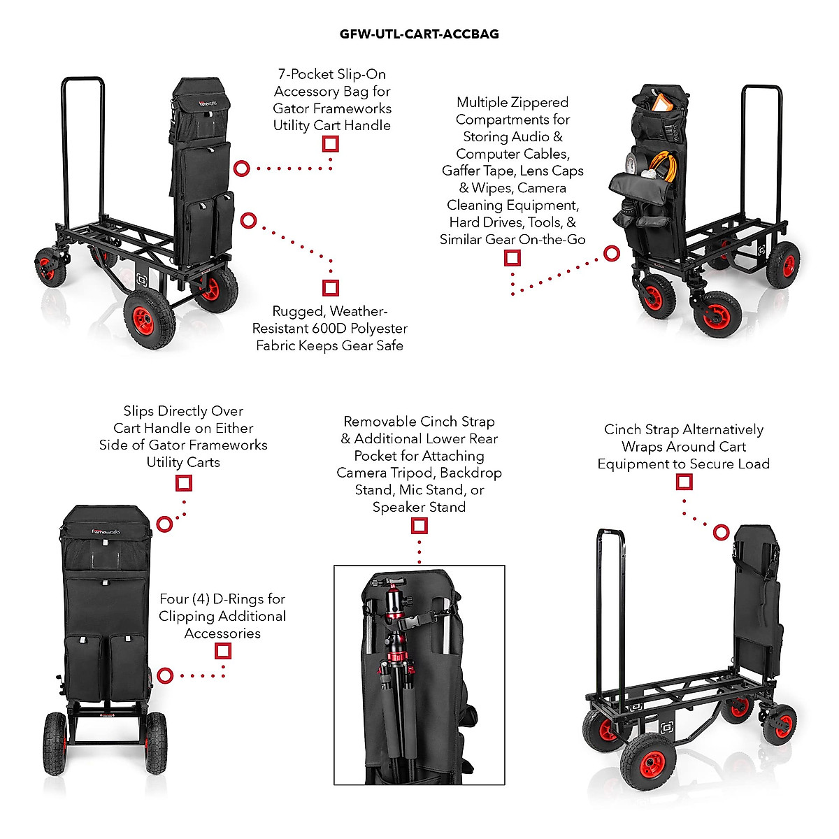 Gator Frameworks 7-Pocket Slip-On Accessory Bag Utility Carts (GFW-UTL ACCBAG)