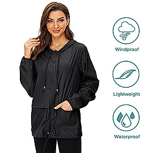 Zando Lightweight Rain Jacket Women with Hood Packable Raincoats for Adults Women Plus Size Rain Jackets for Women Waterproof Anorak Jacket Womens Windbreaker Jacket Black XL