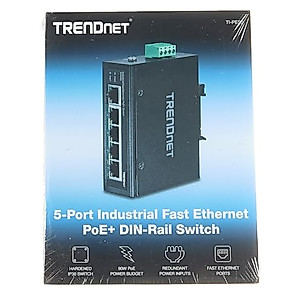 TRENDnet 5-Port Industrial Fast Ethernet DIN-Rail Switch, 4 x Fast Ethernet PoE+ Ports, 1 x Fast Ethernet Port, 90W PoE Power Budget, DIN-Rail, IP30 Rated, Lifetime Protection, Black, TI-PE50