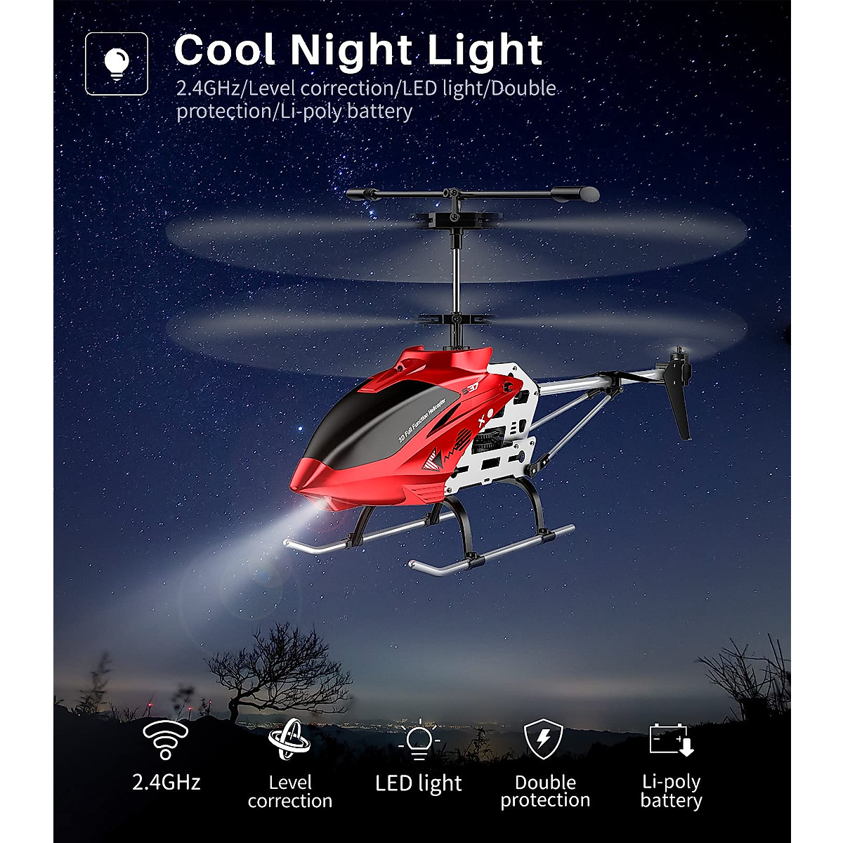 RC Helicopter, S37 Aircraft with Altitude Hold, 3.5 Channel, Sturdy Alloy Material, Gyro Stabilizer and High & Low Speed, Multi-Protection Drone for Kids and Beginners to Play Indoor-Red