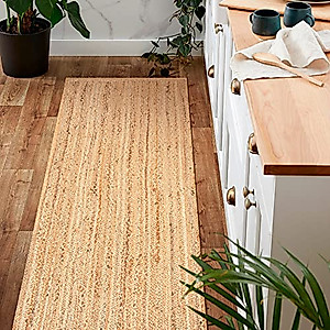 Jute Braided Runner Rug 24x72 Inches (2'x6')- Natural, Hand Woven Reversible Area Rugs for Kitchen Living Room Entryway, Eco Friendly