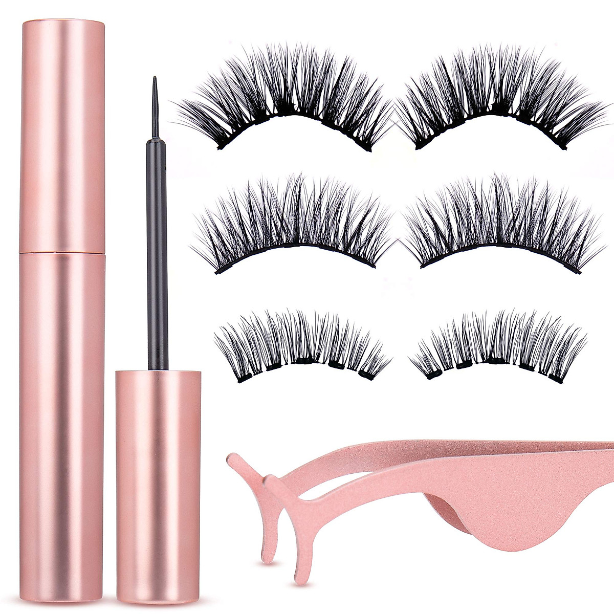 Magnetic Eyelash Kit, Premium Magnetic Eyelash with Eyeliner Kit, includes 2 Pairs of Reusable Realistic and Soft Magnetic Eyelashes, Advanced Eyeliners, Strong Hold, Easy to Apply Magnetic Eyeliner