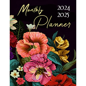 2024-2025 Monthly Planner: Large Floral 2 Year Organizer Agenda Schedule | From January 2024 To December 2025 | with Federal Holidays, To do list, Contact, Birthday & Password Log |