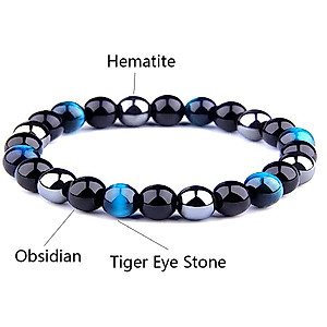 KIOMOY Triple Protection Bracelet For Protection Bring Luck And Prosperity Hematite Black Obsidian Tiger Eye Stone Bracelets (Stone-CS-CTB)