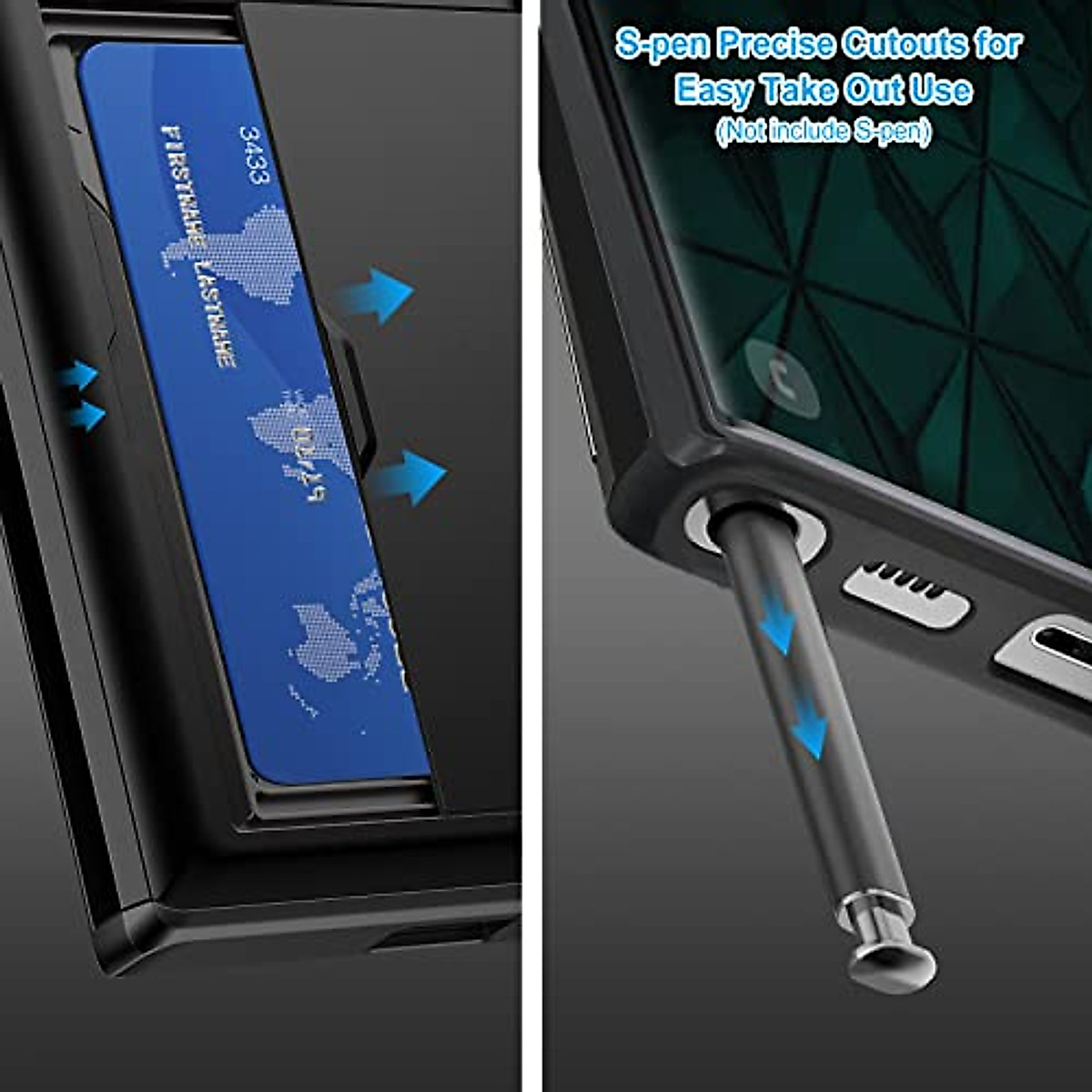 Compatible with Samsung Galaxy S23 Ultra Case Wallet with Card Holders Slide Slot Shockproof Slim Hard PC Case Heavy Duty Protective Cover for Samsung Galaxy S23 Ultra for Women & Men (Black)