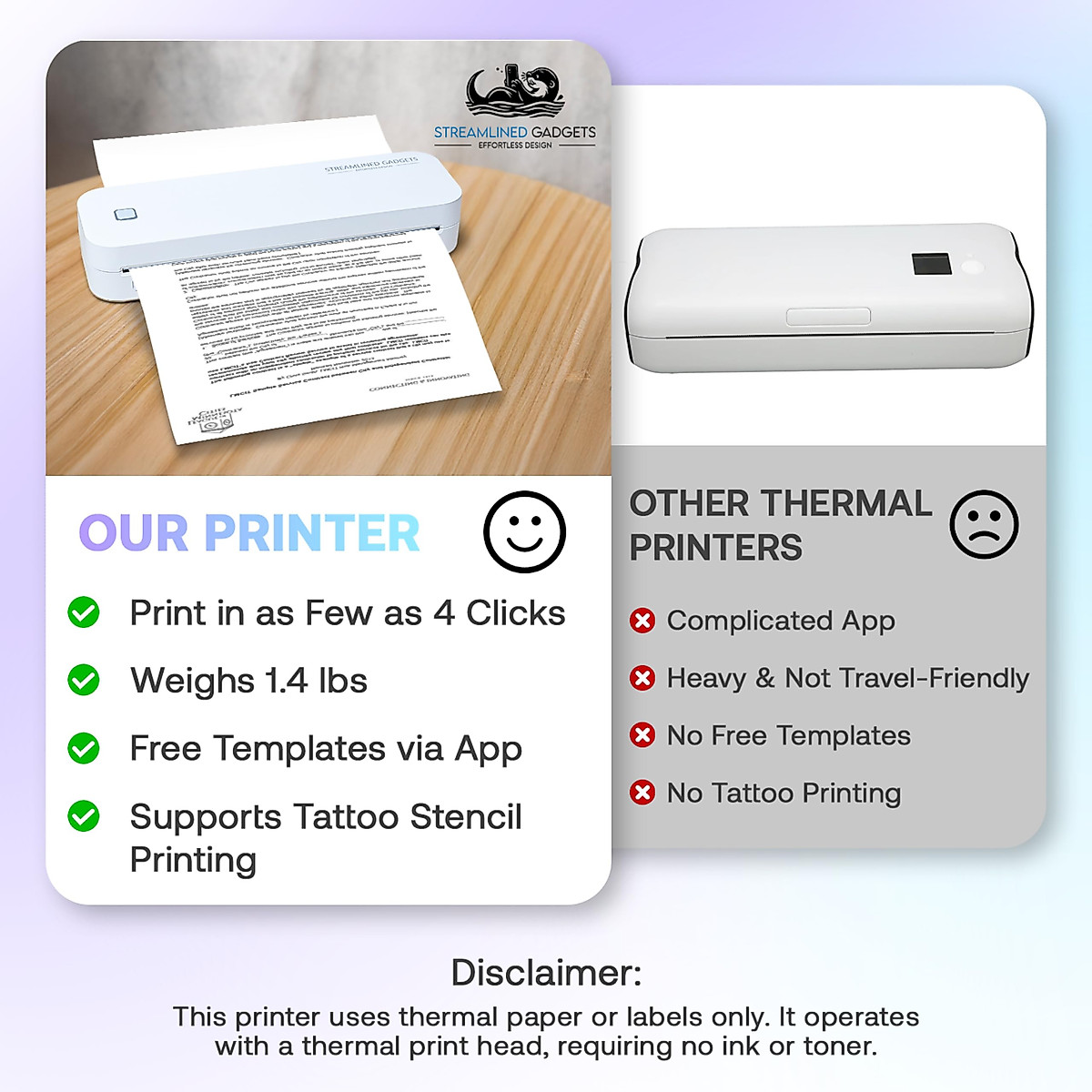 2025 Premium Portable Inkless Printer for Iphone, Android, Tablet, Laptop w/Bluetooth for home and school 8.5”x11” Thermal Printer-Wireless Mobile Printer w/FREE Protective Case, 3 rolls thermal paper