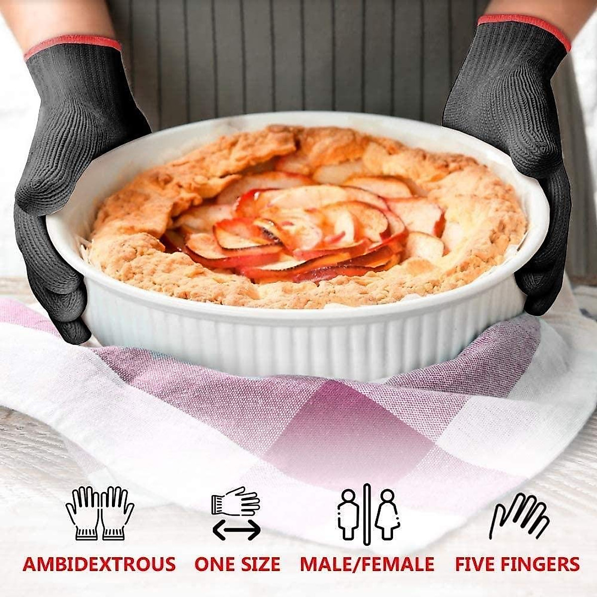 1 Pair Heat Resistant Gloves Oven Gloves Heat Resistant with Fingers Gloves Double Oven Mitt Set