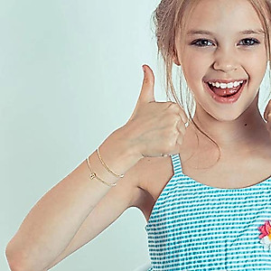 Gold Layered Initial Bracelets for Women, 14K Gold Filled Cute Layering Letter C Bracelet Personalized Layered Initial Jewelry Gold Bracelets for Women Teen Girls Gifts(C)