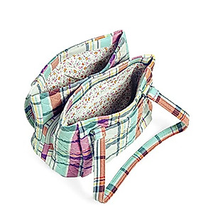 Vera Bradley Women's Cotton Multi-Compartment Shoulder Satchel Purse, Pastel Plaid - Recycled Cotton, One Size