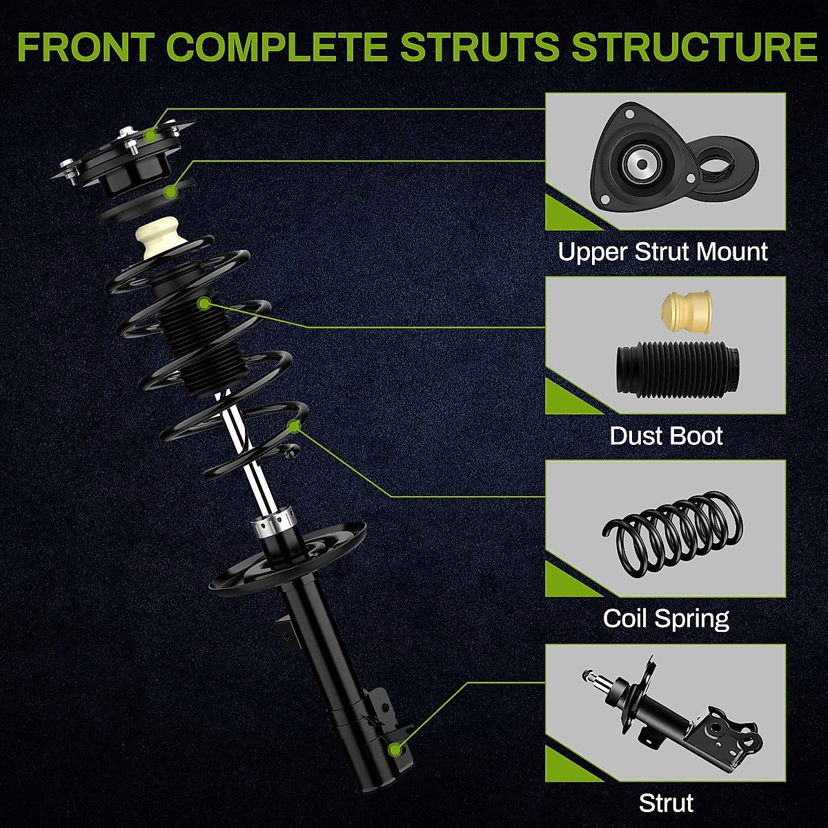 AUTOSAVER88 Front Complete Struts & Rear Shock Absorbers Compatible with 2007-2012 Exc. Hybrid 2013 Altima S 2.5L Coupe
