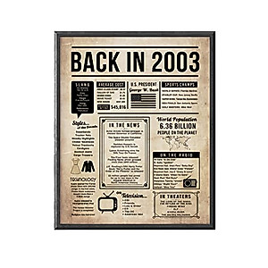 Katie Doodle 20th Birthday Decorations for Men or Women - Classy Table Decor - Great Gifts for 20 Year Old Male or 20 Year Old Girl Gifts - Includes Back-in 2003 Sign, 8x10 [Unframed] Vintage