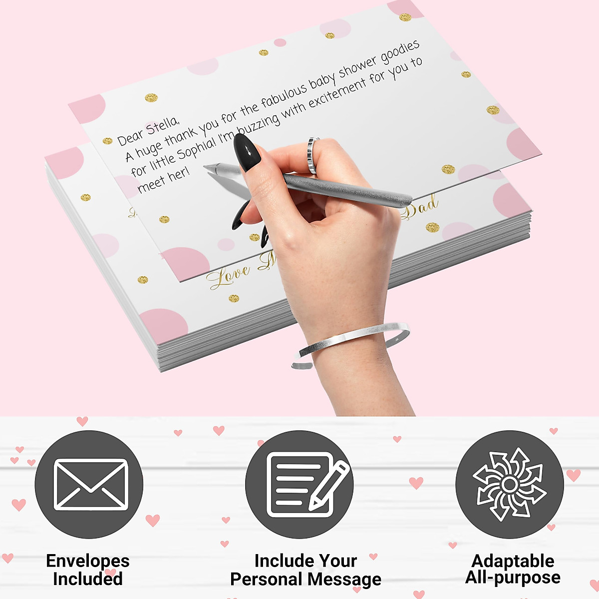 Paper Clever Party Pink and Gold Baby Shower Thank You Cards with Envelopes Blank Notes Prefilled with Message Girls Personalize Cute Princess Notecards Twinkle Star 4x6 Stationery Set, 15 Pack