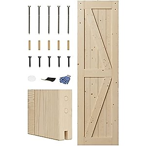 WINSOON 24in x 84 in Sliding Barn Door Interior Paneled Slab, DIY Unfinished Barn Doors Solid Spruce Wood, K Frame Planks, Pre-Drilled, Bottom Grooved, Easy to Install, Natural…