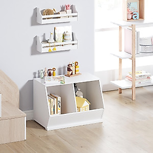 UTEX Toy Storage Organizer for Kids, Stackable Toy Storage Cabinet, Wooden Cubby Toy Organizer, White Toy Shelf for Playroom, Bedroom, Living Room, Nursery, 2 Cubes