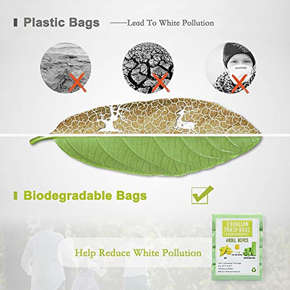 Bathroom Trash Bags Black 2.6 Gal 80cts, Compostable Small Trash Bags Biodegradable Garbage Bags