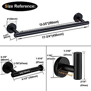 Nolimas 4 Pieces Matte Black Bathroom Hardware Set SUS304 Stainless Steel Round Wall Mounted Including Hand Towel Bar,Toilet Paper Holder, Robe Towel Hooks,Bathroom Accessories Kit
